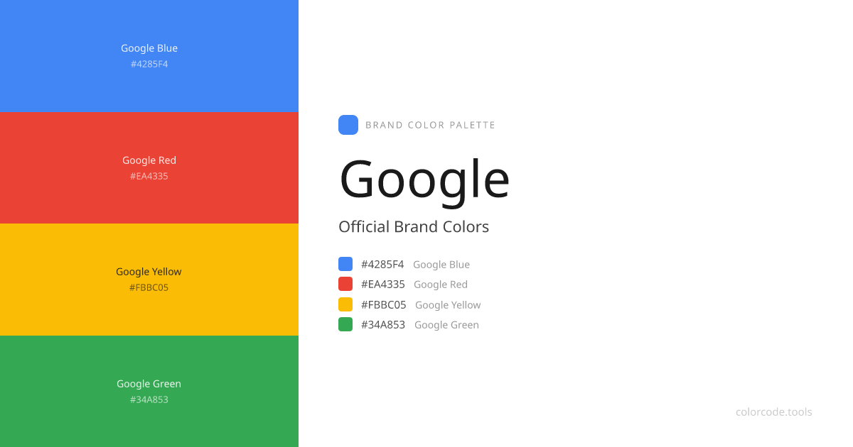 Google Brand Colors — Official Hex Codes, RGB & Pantone | colorcode.tools