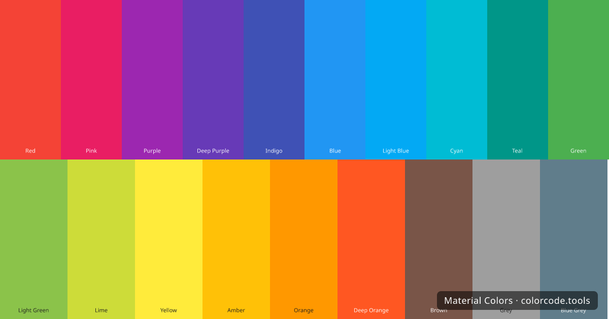 Material Design Color Palette — All HEX Codes | colorcode.tools