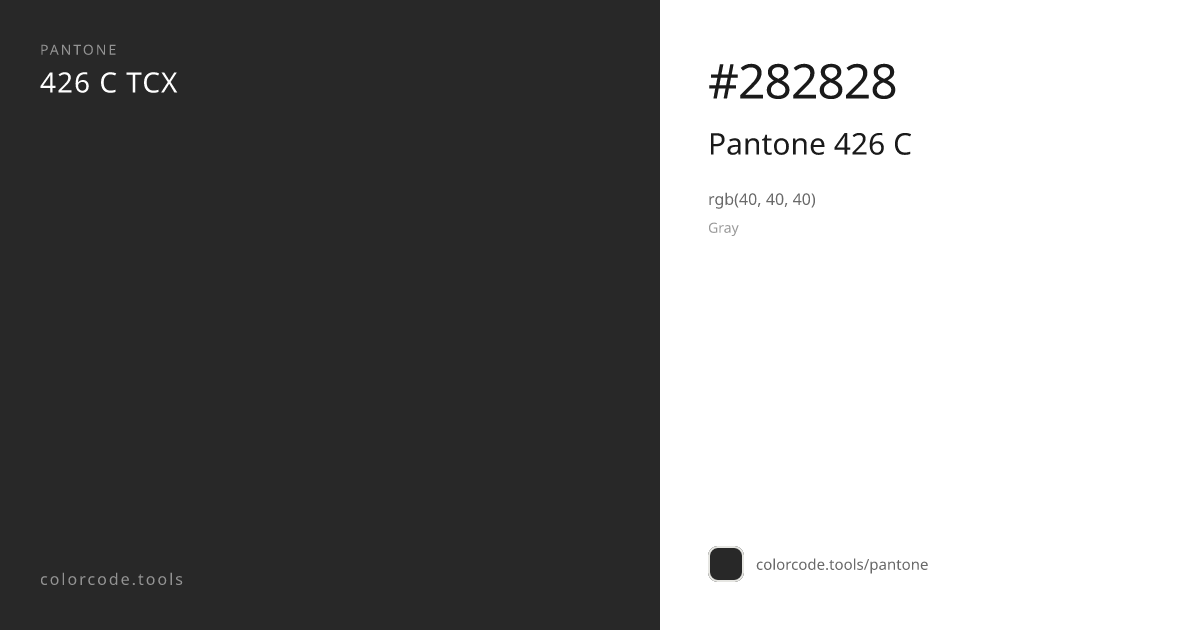 Pantone Pantone 426 C 426 C — HEX #282828 | colorcode.tools