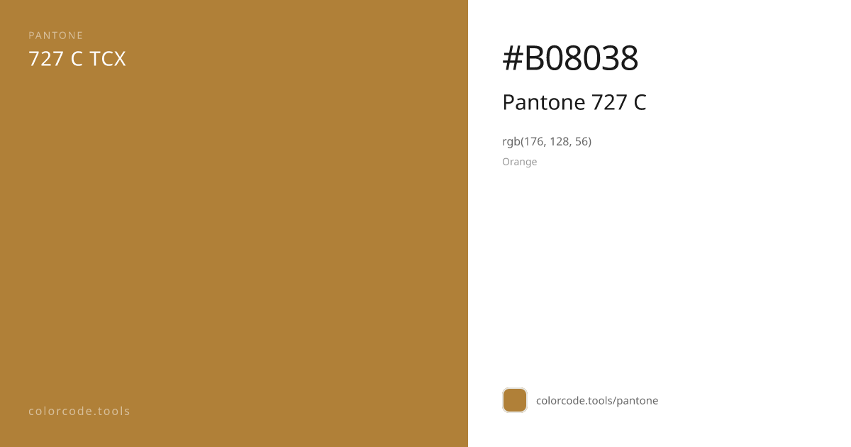 Pantone Pantone 727 C 727 C — HEX #B08038 | colorcode.tools