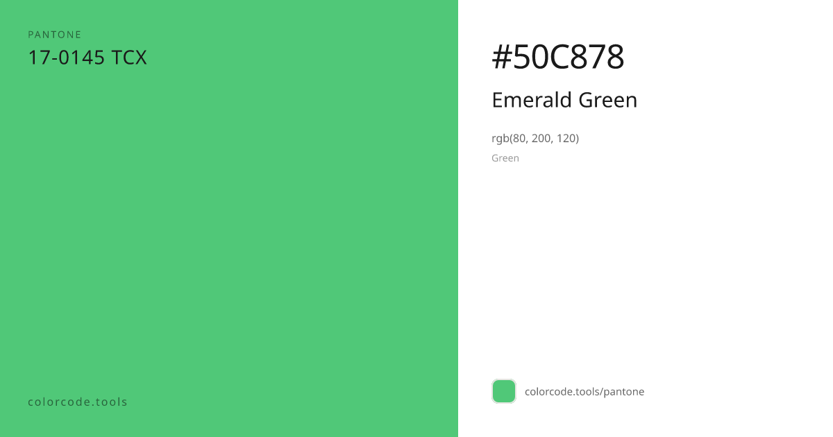 Pantone Emerald Green 17-0145 — HEX #50C878 | colorcode.tools